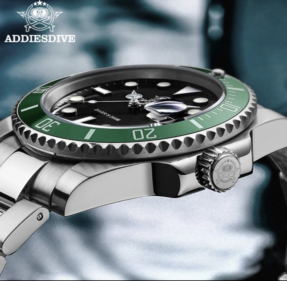 ADDIESDIVE 41mm Mens Quartz Dive Watch 200m Stainless steel Dial Watch ...