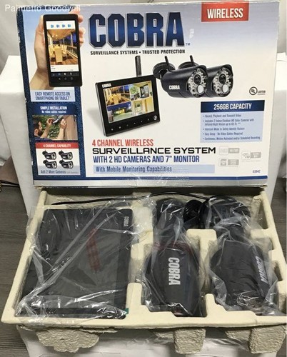 COBRA 4 Channel Wireless Surveillance System w/ 2 Cameras & Monitor ...