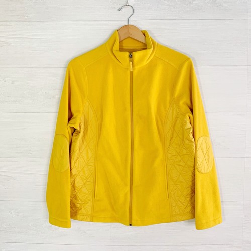 NWT Talbots Outlet: Golden Yellow full zip fleece jacket quilted elbow ...