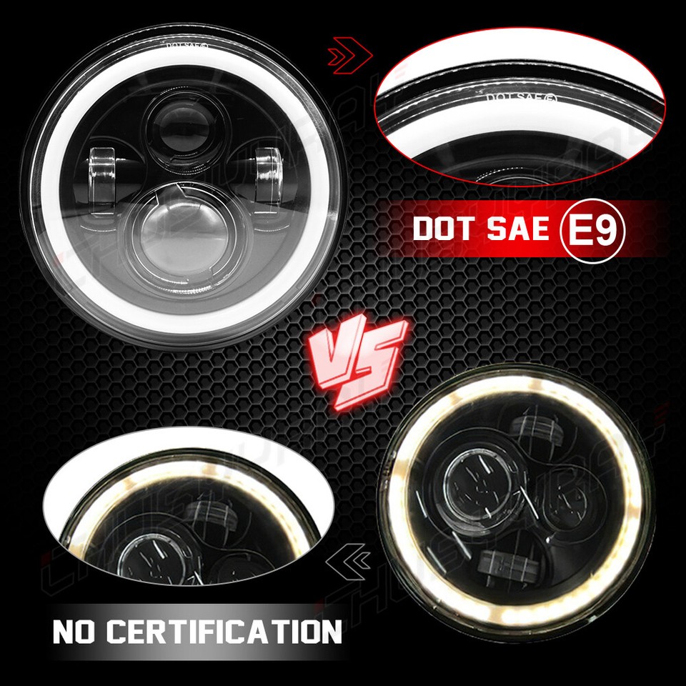 1 PAIR 7" LED BLACK HALO HEADLIGHTS E MARKED RHD 110 90 FOR LAND ROVER ...