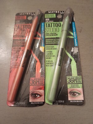 2 Maybelline Tattoo Studio Eye Liner 803 orange flash 805 Lime Smash ...