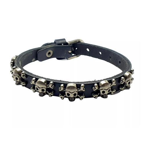 Skull Bracelet Wristband Real Leather Cuff Skull Crossbones Jewellery Bracelet | eBay