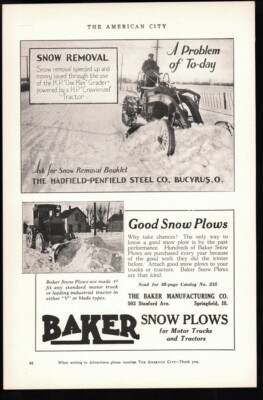 1926 Baker Snow Plows Springfield Illinois Vintage magazine ORIG. print ...