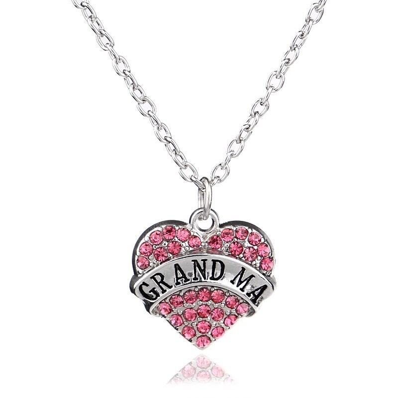 Heart Crystal Rhinestone Mom Family Chain Pendant Necklace Christmas ...