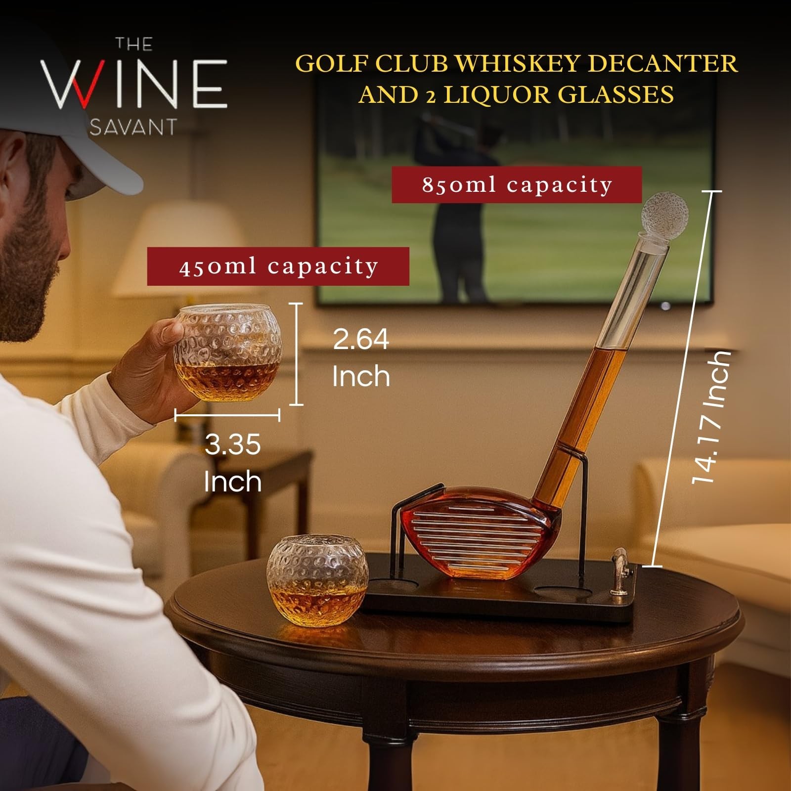 Golf Club Whiskey Decanter Set with 2 Crystal Glasses 29oz Decanters ...