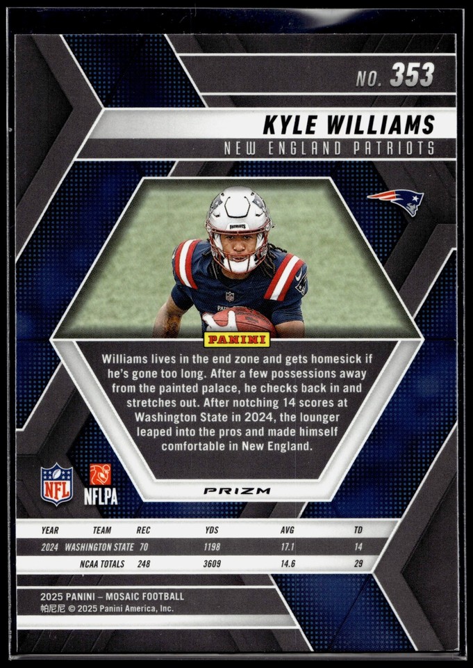 2025 Panini Mosaic Green Kyle Williams RC New England Patriots #353 | eBay