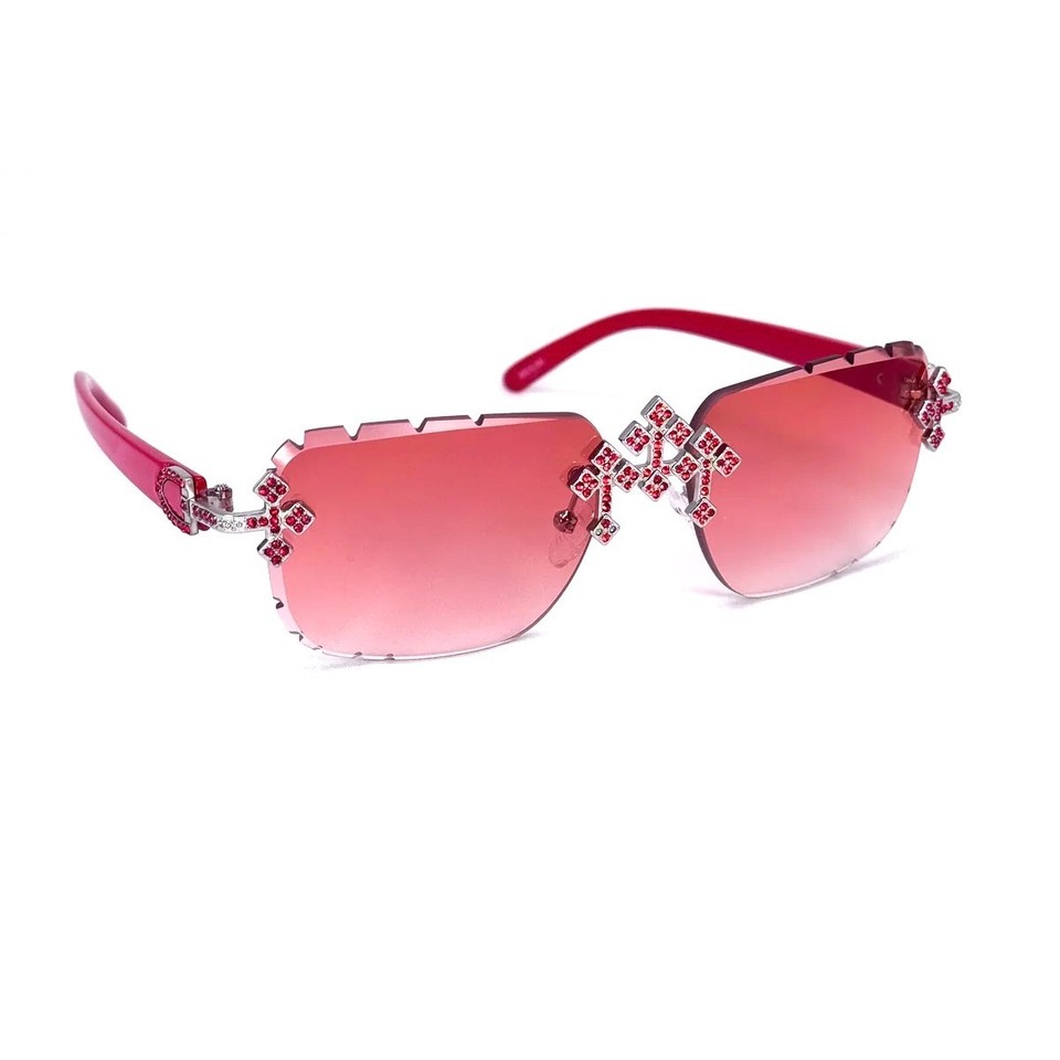 Triple Cross Red/Purple Lens ICED-OUT Diamond Hiphop Luxury Shades ...