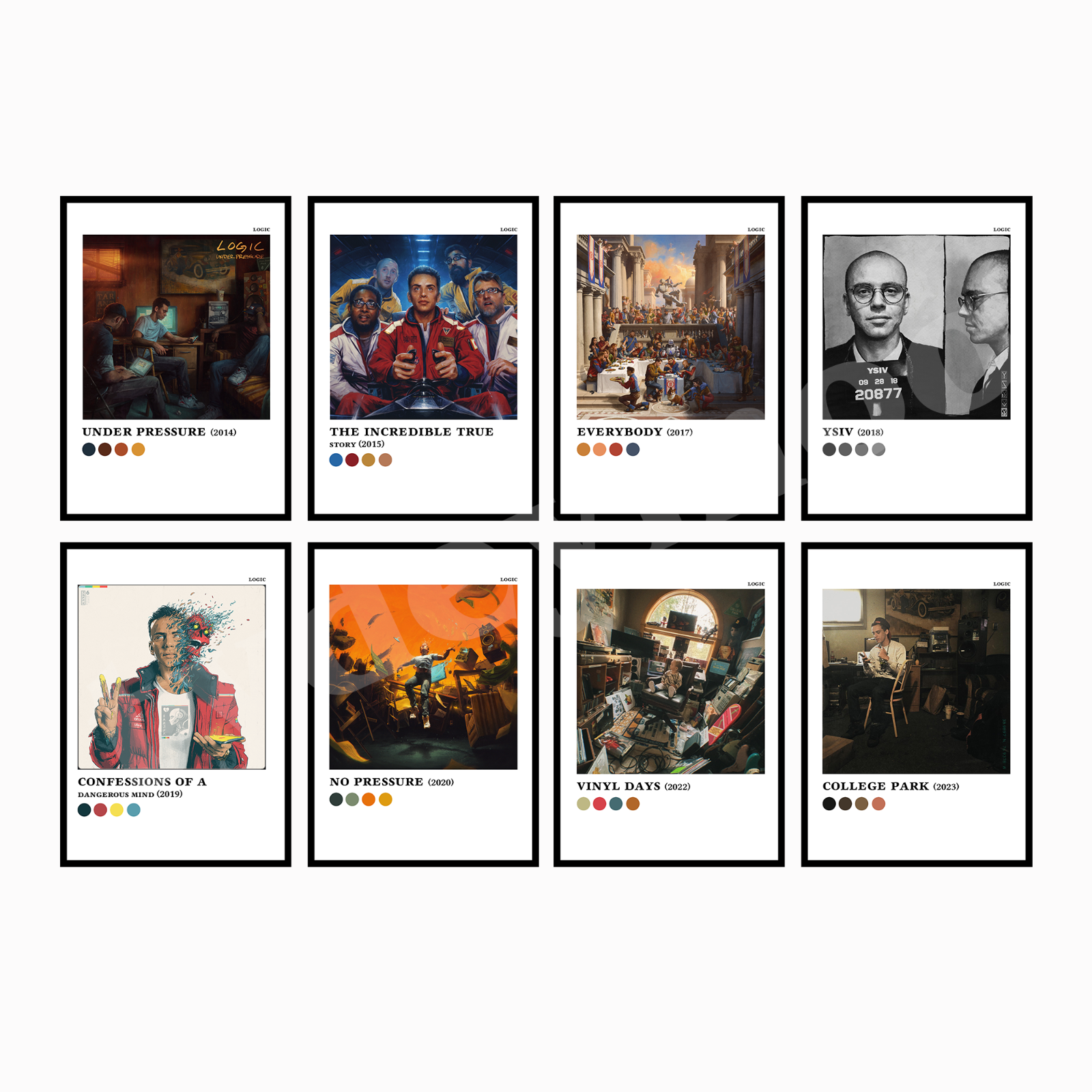 LOGIC RAPPER Discography Aesthetic Colour Pallette Album Music Poster ...