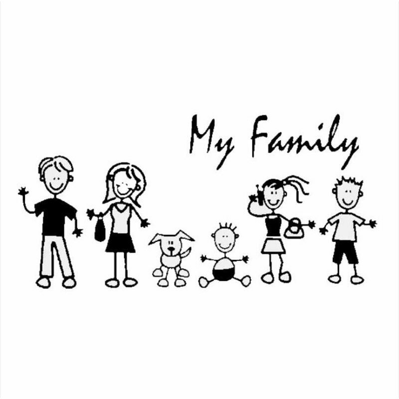 Family Of 5 Stick Figures And A Dog