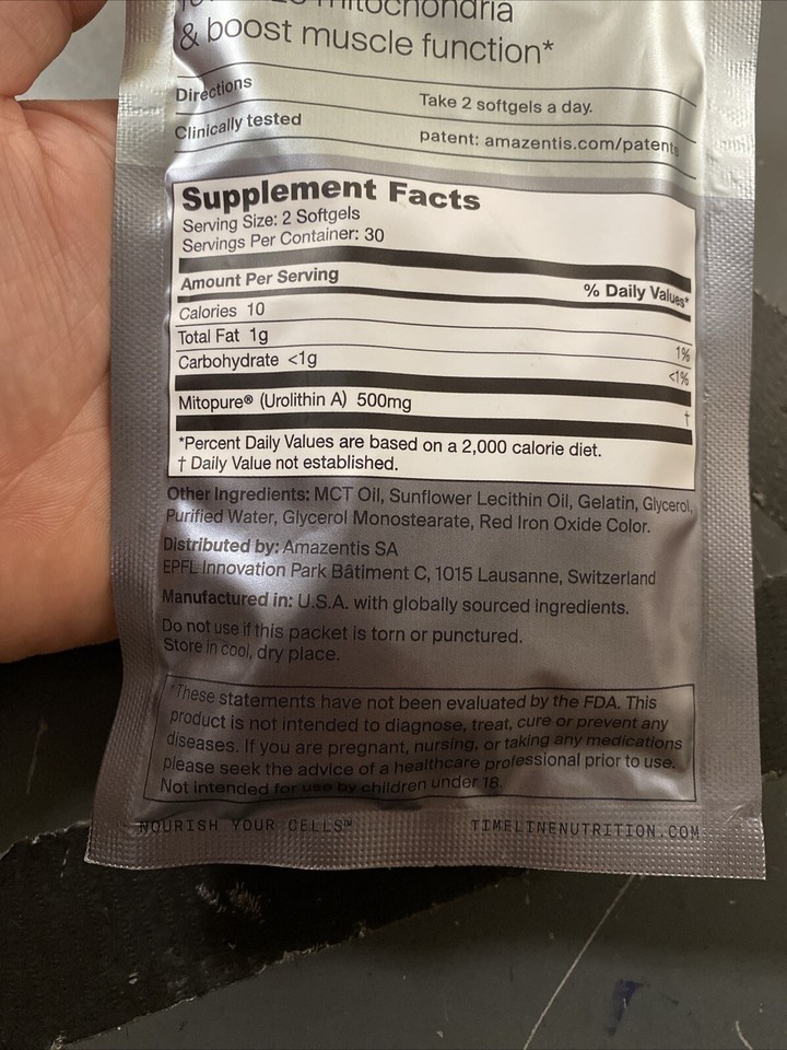 Timeline Cellular Nutrition Mitopure 500 MG Mitochondrial Revitalizer ...