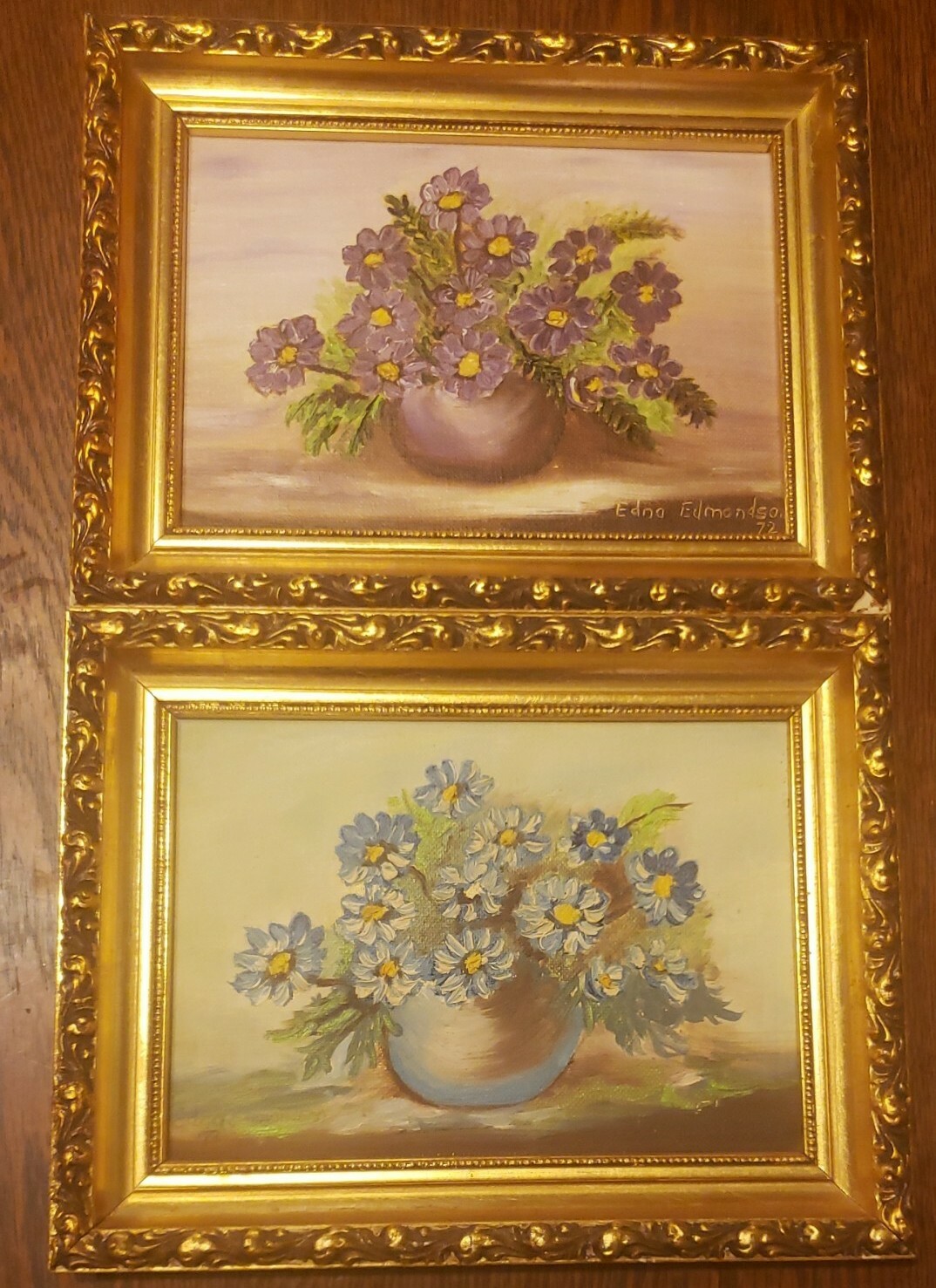 LOT OF 2 EDNA EDMONDSON ARTIST FLOWERS PAINTINGS BLUE PURPLE 5 X 7 | eBay
