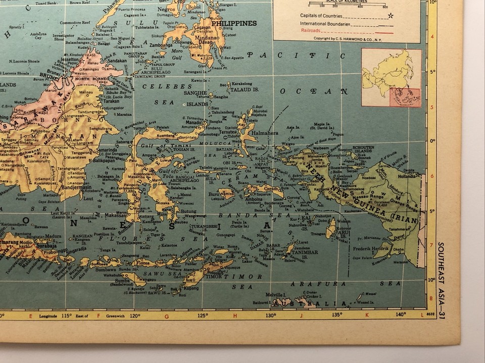 1954 Vintage SOUTHEAST ASIA Antique Atlas Map - Hammond's New World ...