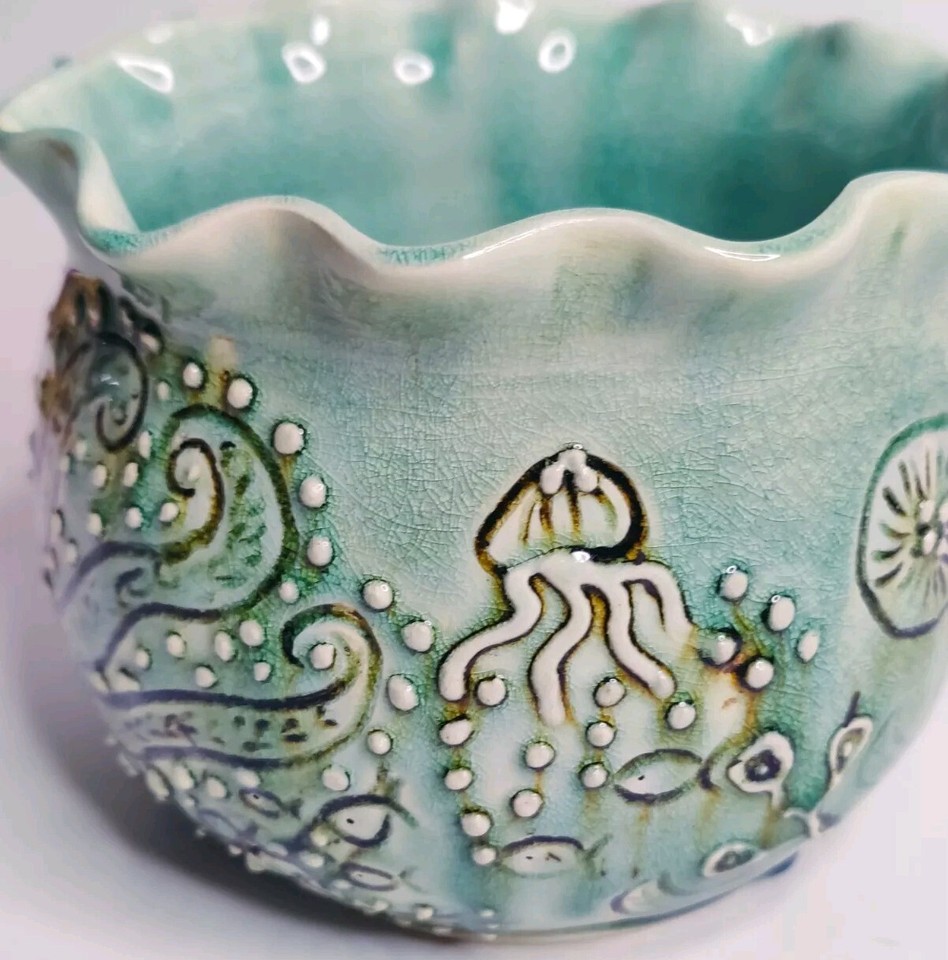 MONICA GUERRERO UNDER THE SEA CACHE POT POTTERY CELADON 4.5" TALL 5.5" DIAMETER | eBay