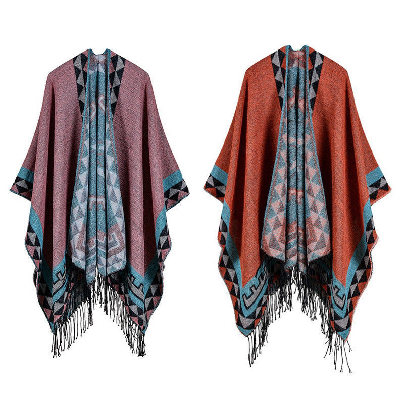 Women Diamond Tassels Cloak Shawl Boho Gypsy Hippie Cape Poncho ...