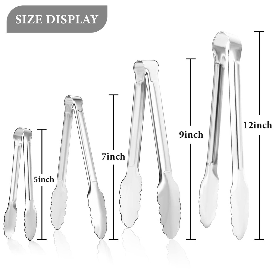 8-Pack 12-Inch Stainless Steel Serving Tongs Kitchen Buffet Food Tongs ...
