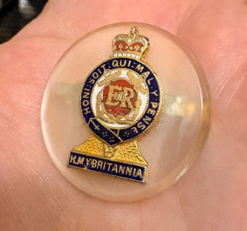 Royal Yacht HMY Britannia Enamel Badge on Clear Lucite Disc Vintage ...