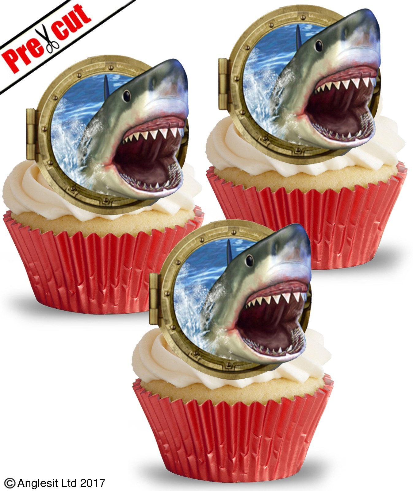 PRE-CUT SHARK II. EDIBLE WAFER PAPER CUP CAKE TOPPERS BIRTHDAY PARTY ...