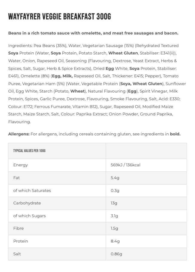 Wayfayrer Camping Food Meals Ready To Eat Hot / Cold Hiking MRE DofE ...