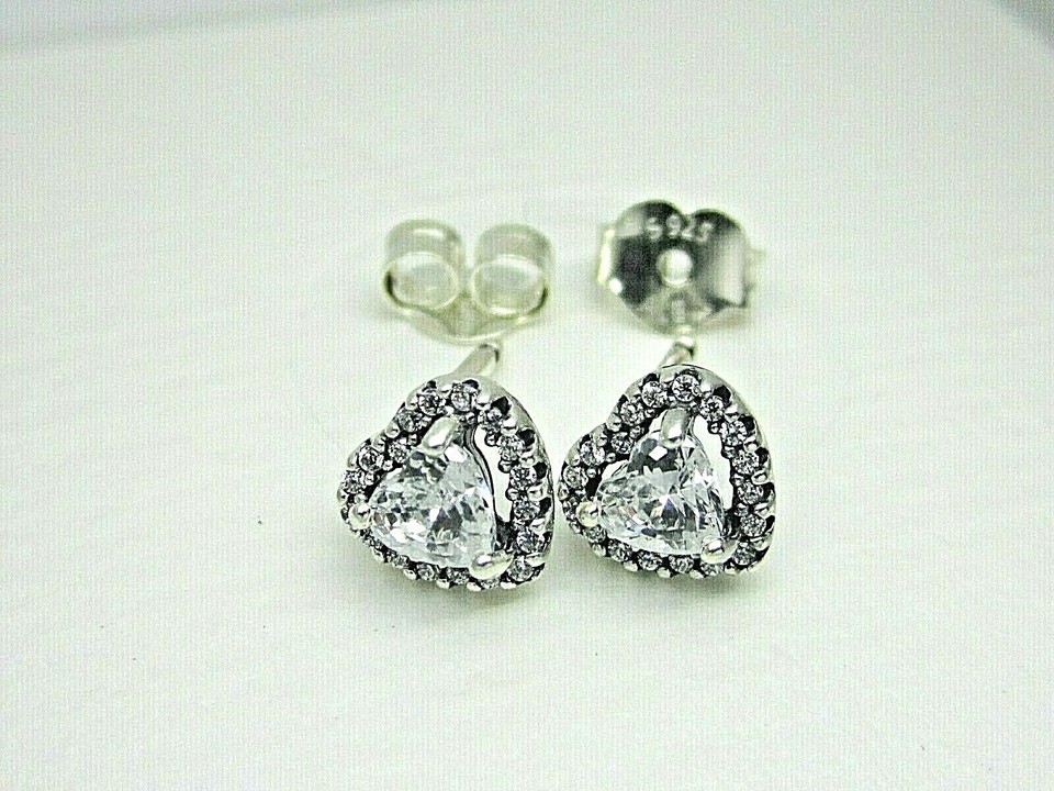 Authentic Pandora #298427C01 Elevated Heart Stud Earrings with CZ | eBay