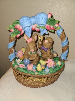 CWC Spring Bunnies Porcelain Easter Basket Trinket candy dish Flowers ...