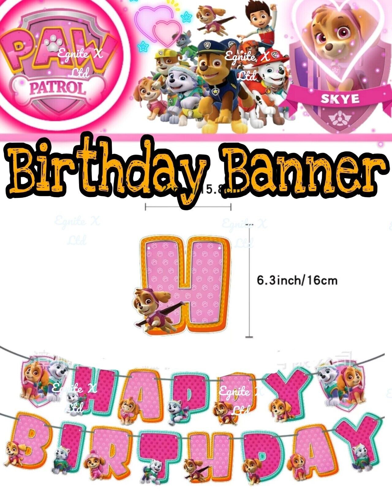 Paw Patrol Chase Skye Party Backdrop Children Birthday Decorations ...