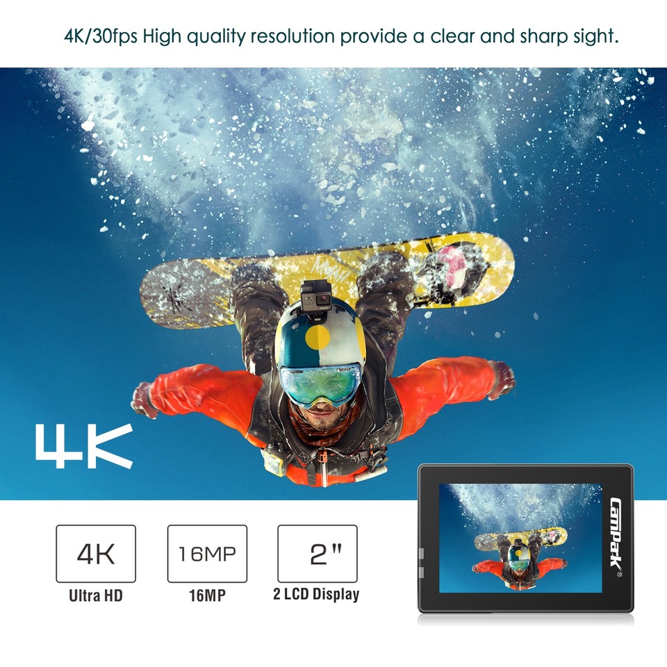 CAMPARK 4K Ultra HD 30FPS Action Camera WiFi 4X Zoom PC Webcam Sports ...