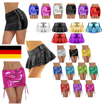 DE Damen Dessous Minirock Stretch Kurz Leder Optik Lack Glanz Wet Look ...