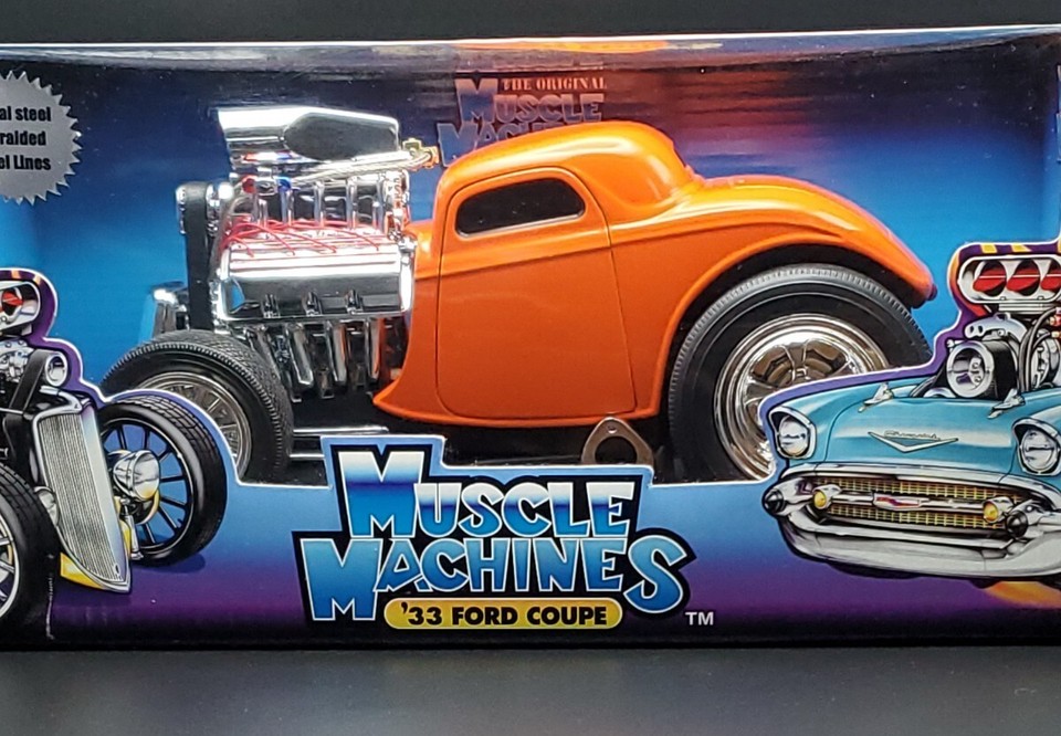 '33 FORD COUPE ORANGE 1:18 SCALE MUSCLE MACHINES REAL STEEL BRAIDED ...