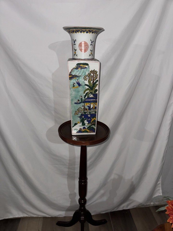 Large Chinese Famille Verte Style Square Porcelain Vase – 19”Excellent ...