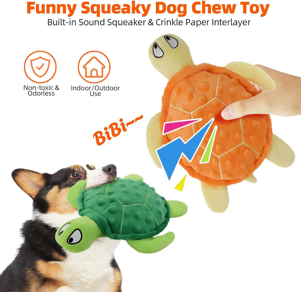 2-Pack Plush Turtle Dog Toys, Interactive Squeaky & Crinkle Toys for ...