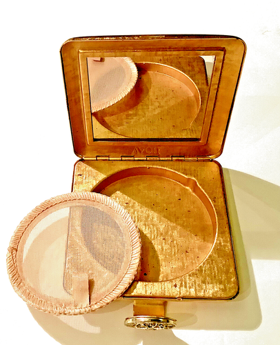 Jeweled Powder Compact by AVON Vintage Brushed Gold Tone Flip Clasp ...