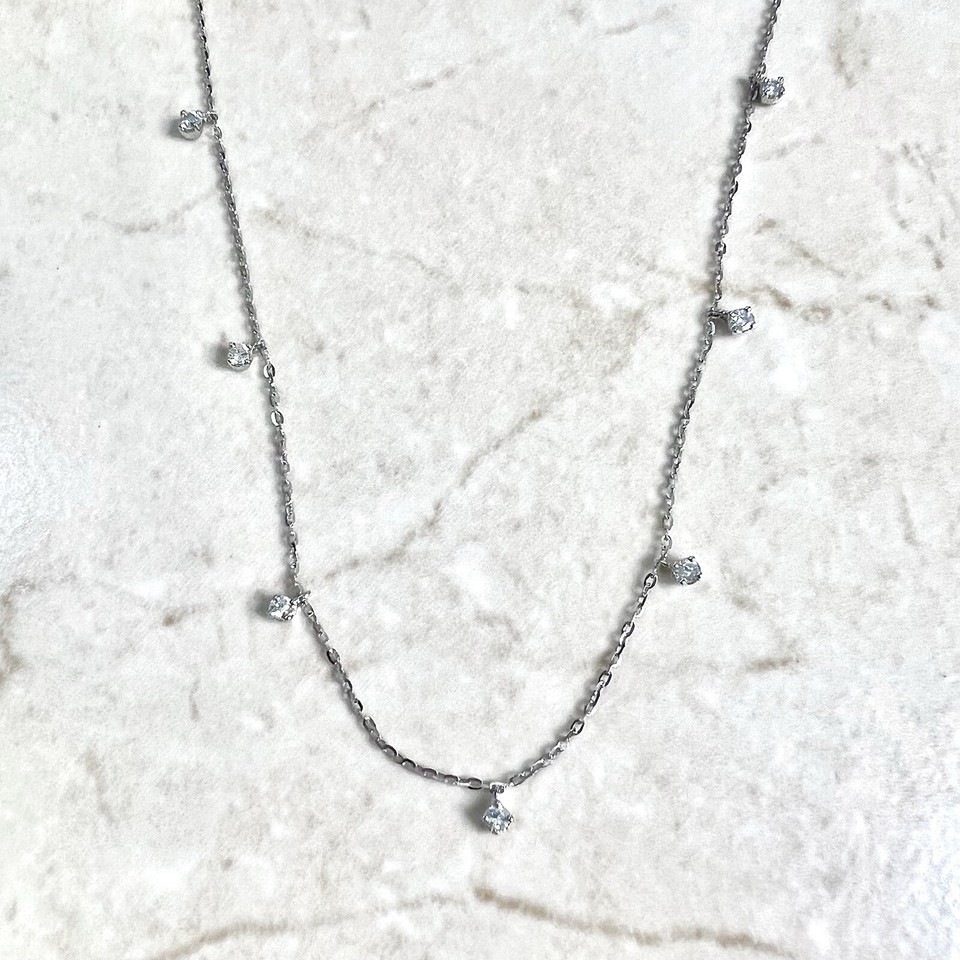 14K Multi-Drop Diamond Station Necklace - Solid 14K Yellow Gold Diamond ...