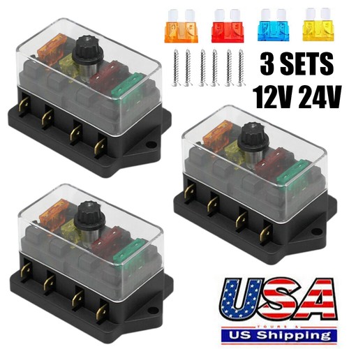 3Pcs 4Way 12V/24V Car Power Distribution Blade Fuse Holder Box Block ...