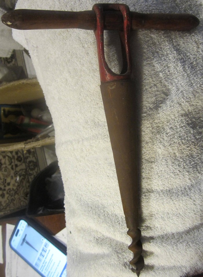 1 Antique Wood T Handle Drill Auger Bit & Barn Beam Boring barrel ...