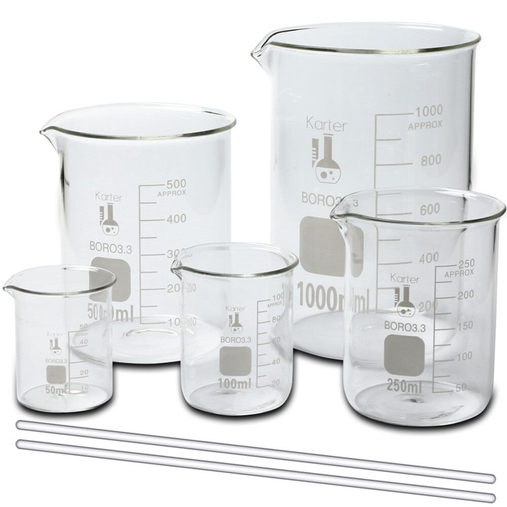 Karter+Scientific+213A9+Glass+Beaker+Set+with+Stirring+Rods for sale ...
