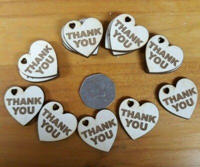 20 x Little Thank You Token, Pocket Heart wood engraved love thank you ...
