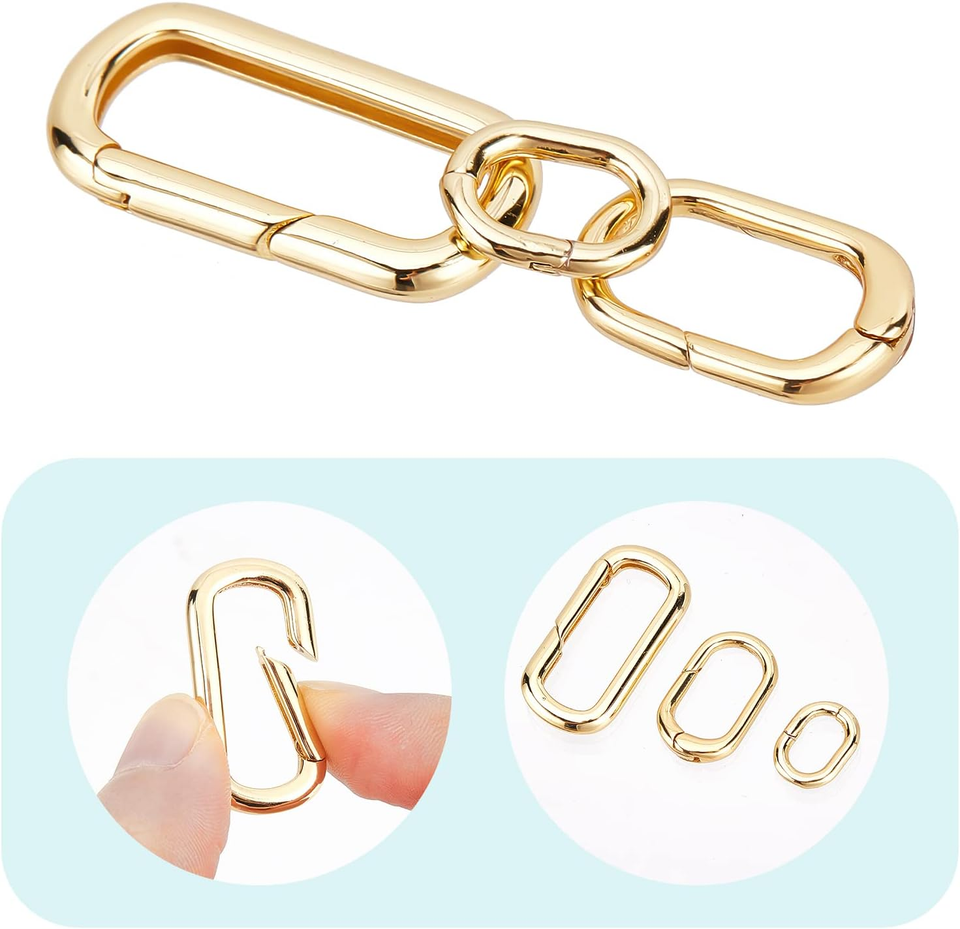 1 Box 6Pcs 3 Sizes Brass Oval Key Rings Spring Gate Ring Small 18K Gold Keychain | eBay