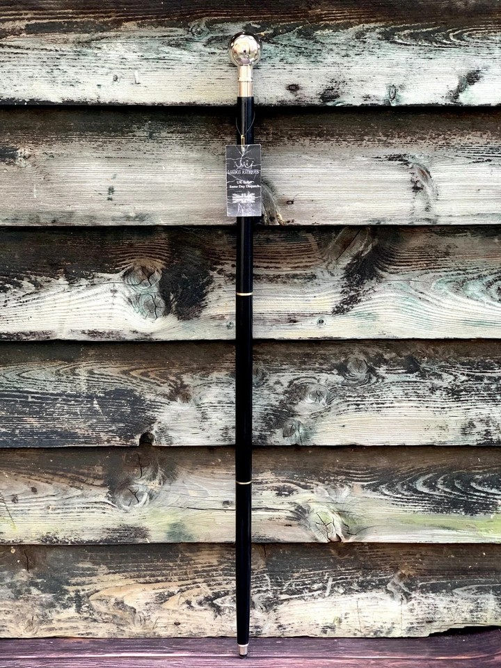 Vintage Brass Design Ball Handle Victorian Black Wooden Walking Stick ...