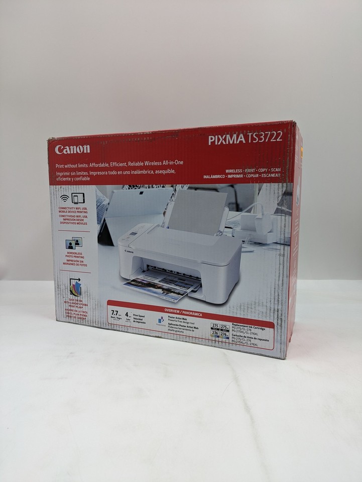 Canon - PIXMA TS3722 Wireless All-In-One Inkjet Printer - White | eBay