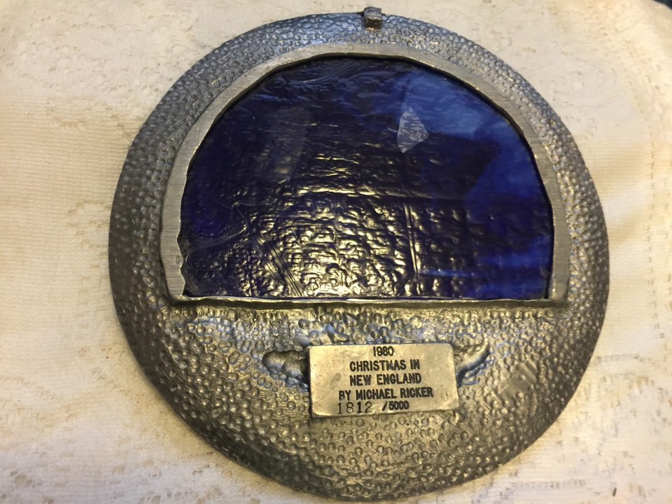 1980 MICHAEL RICKER PEWTER PLATE "CHRISTMAS IN NEW ENGLAND" SIGNED ...