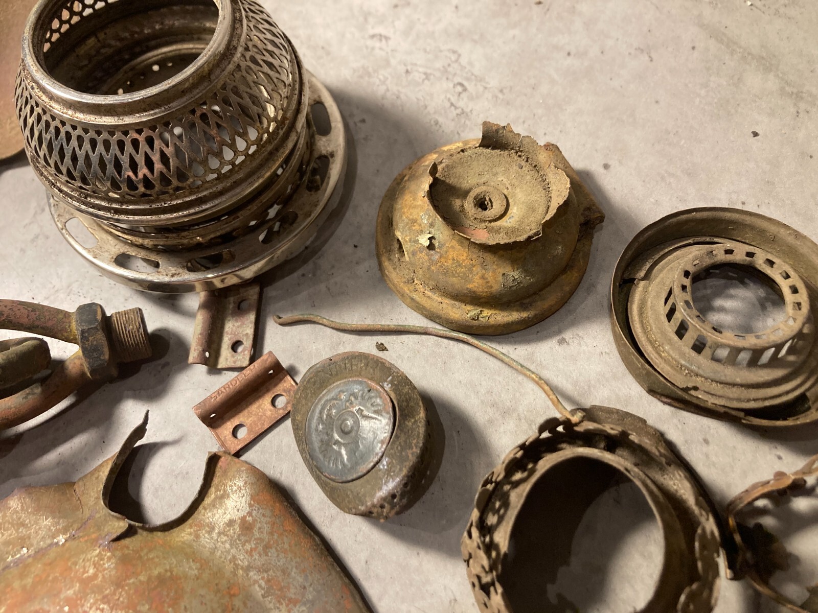 WW2 Antique Lot of Brass Parts for Kerosene Oil Hanging Hall Lamps from ...