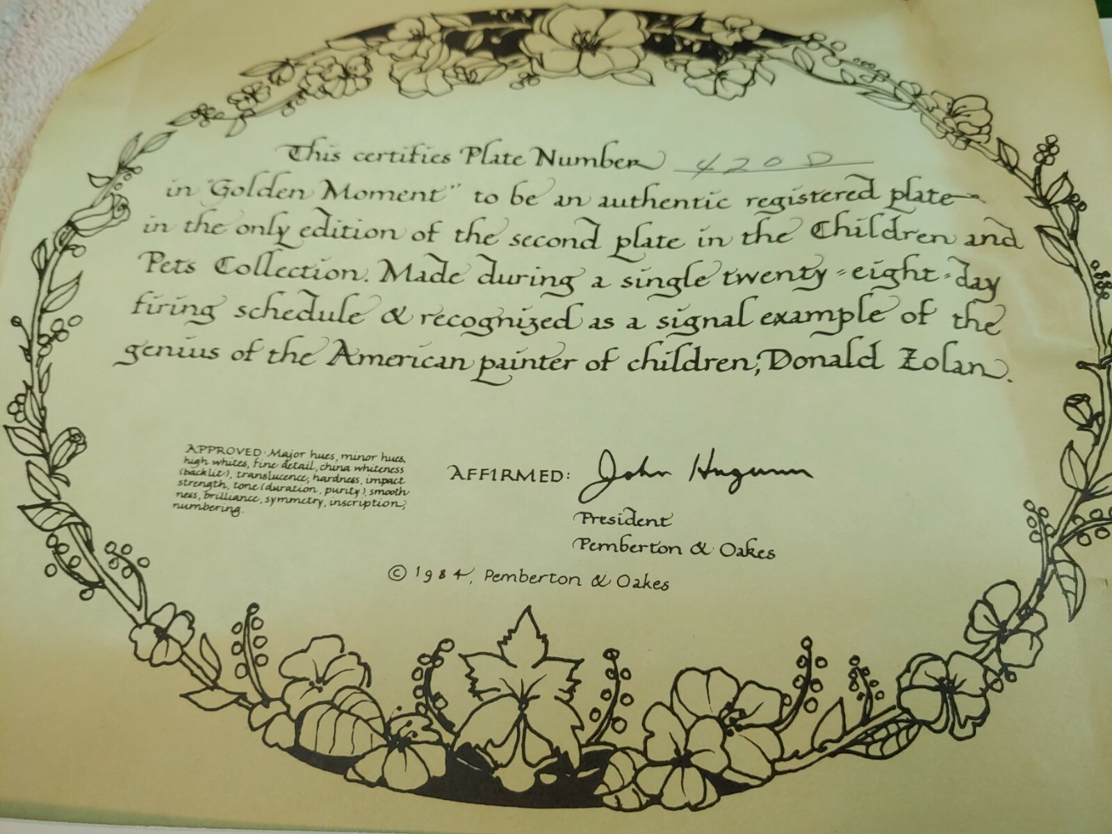 Golden Moments Collector's Plate Donald Zolan Pemberton & Oakes COA ...