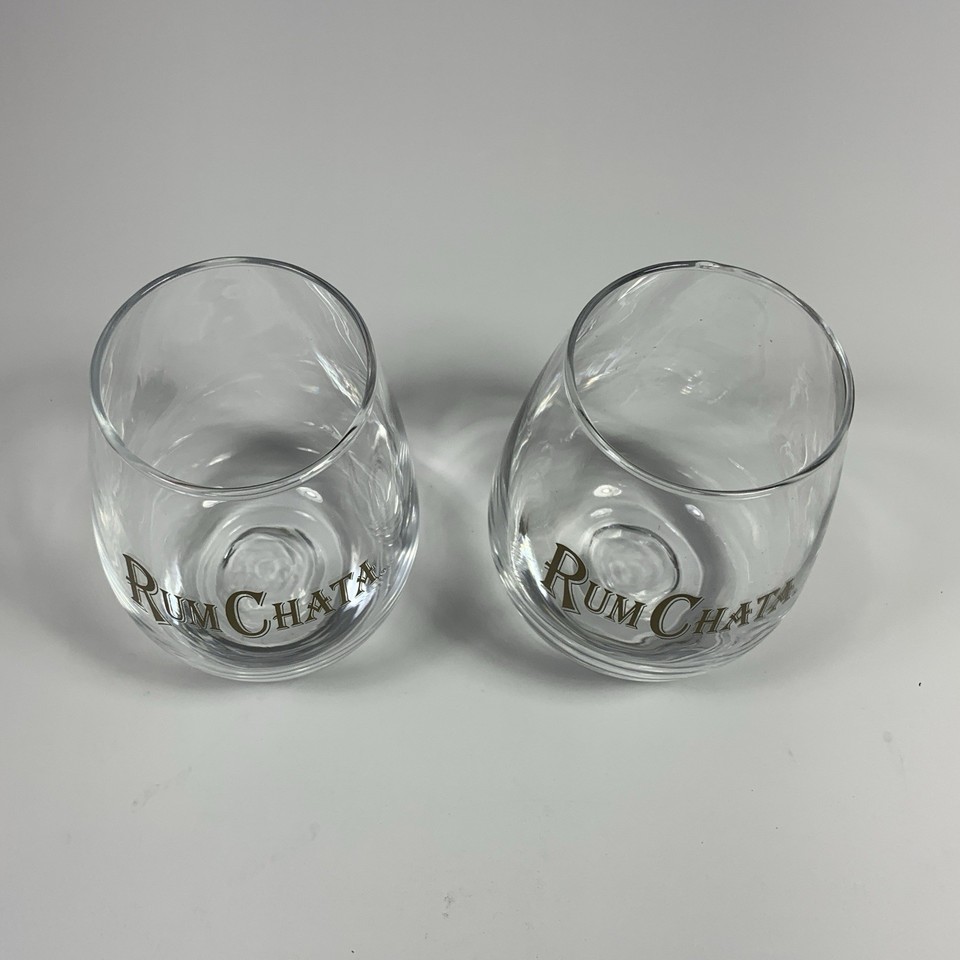 Set of 2 Stemless Rum Chata Cocktail Glasses Clear with Gold Lettering ...