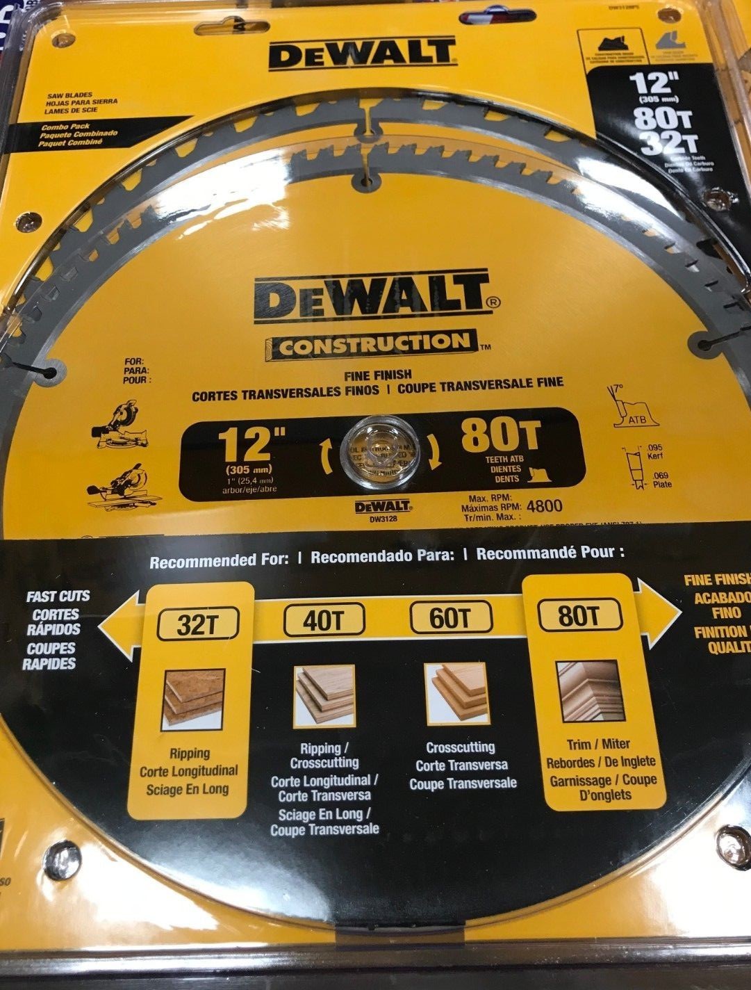 DeWalt DW3128P5 - 12 in. Miter Saw Blade 32-Teeth and 80-Teeth - 2-Pack ...