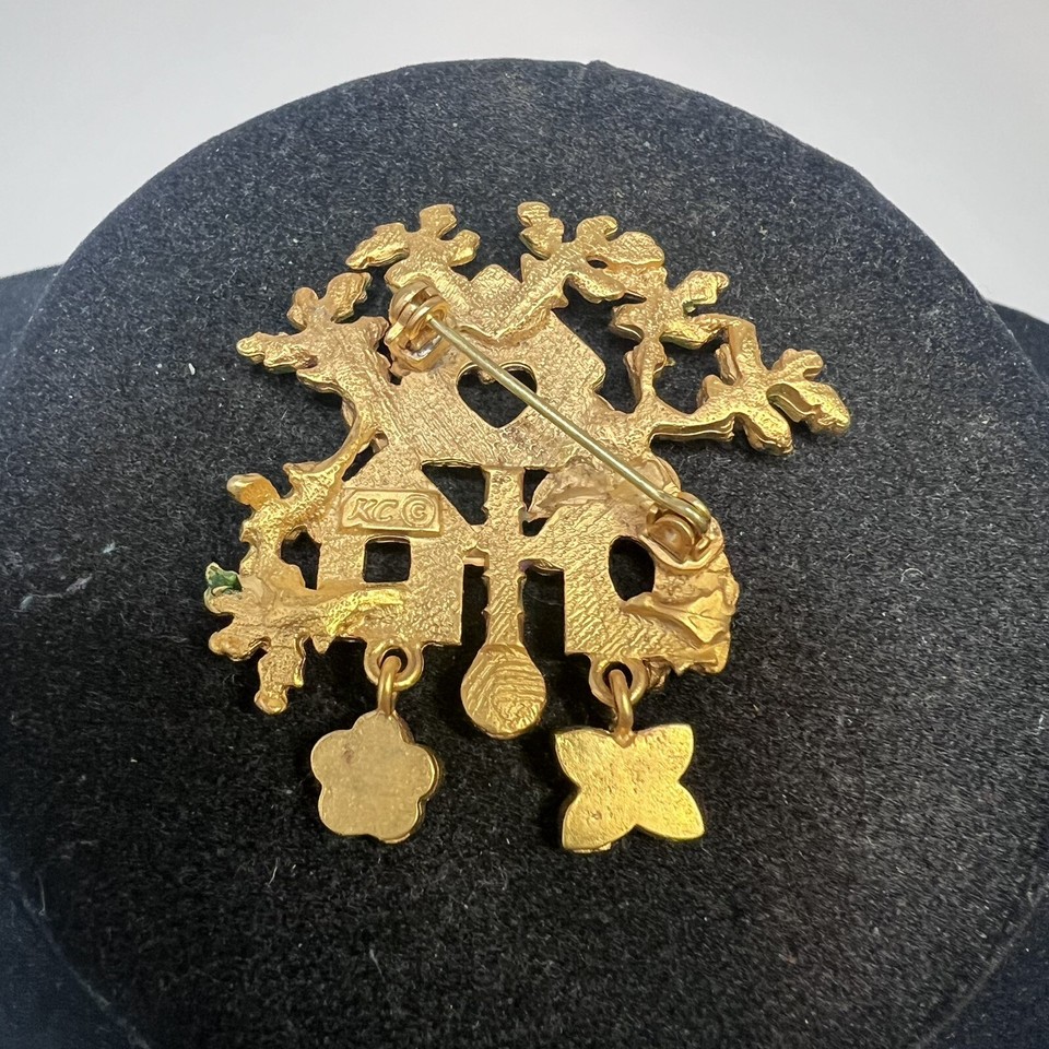 Signed KC Bird Houses Bird Flower Enamel Rhinestone Brooch Pin | eBay