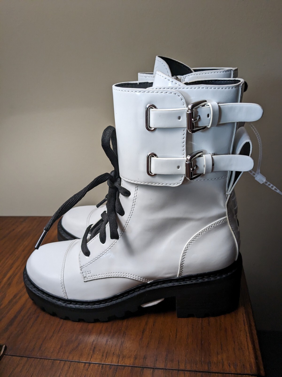 Dkny Women's Bart Lace-Up Buckled Lug Sole Combat Boot White US 7 for ...