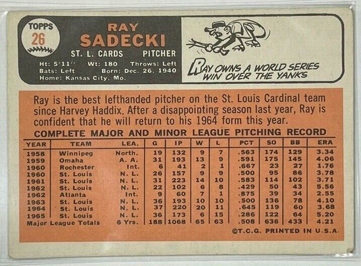 1966 Topps Ray Sadecki #26 MLB Baseball Card St Louis Cardinals | eBay