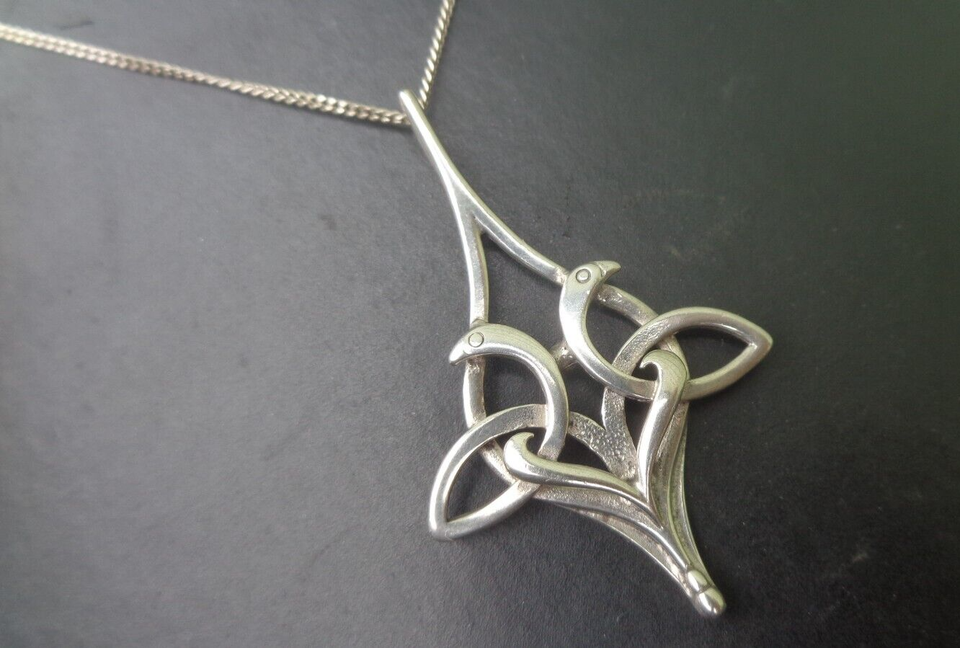 Vintage Scottish Sterling Silver Kells Bird Pendant & 18" Chain Ola ...