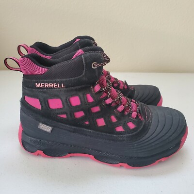 Merrell Thermo Shiver Black Pink Suede Rubber Active Claw Grip Kids ...