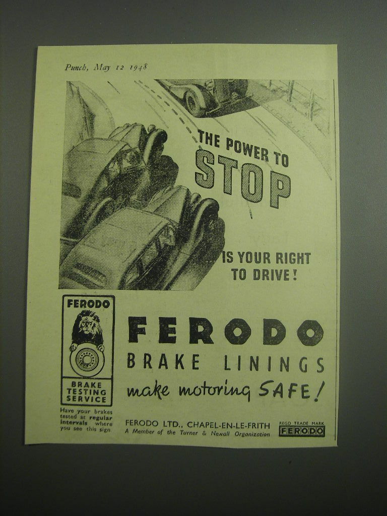 1948 Ferodo Brake Linings Ad - The power to stop | eBay